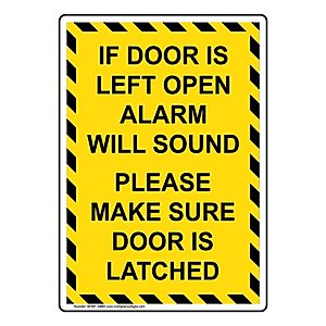 ComplianceSigns.com Vertical If Door is Left Open Alarm Will Sound Please Make Sure Door is Latched Label Decal, 5x3.5 in. 4-Pack Vinyl for Enter/Exit