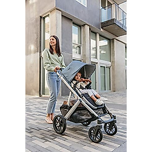 Vista V2 Stroller - Gregory (Blue Melange/Silver/Saddle Leather)+ MESA V2 Infant Car Seat - Jake (Charcoal)