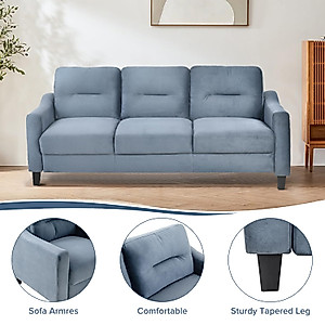 YOPTO 3 Seats Sectional Velvet Sofa with Thickened Cushions and Backrest,Versatile Comfy Couch w/Tapered Legs & Detachable Design,for Living Room,Bedroom,Office,Small Space,Blue Grey