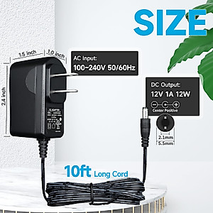 UL Listed 12V 1A 10ft Power Supply Adapter with 3 Tips, 12V 1000mA 12W AC Adapter Charger Replacement for LED Strip Light Keyboard BT Speaker Router CCTV Camera Webcam DVR NVR and More