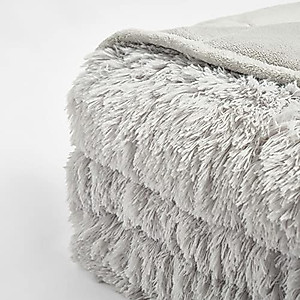 Sienna Fluffy Fleece Weighted Blankets for Adults Plush Fuzzy Warm Blanket Throw - Silver, 50" x 70" - 13.2lbs Heavy Blanket for Winter Reversible All-Season Summer Fall