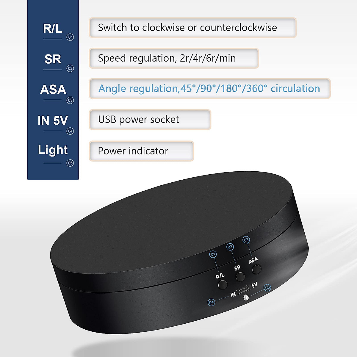Hicarer Rotating Display Stand 360 Degree Motorized Rotating Turntable Display Stand with USB Power Cable for Photography Products and Shows, Black (PVC)