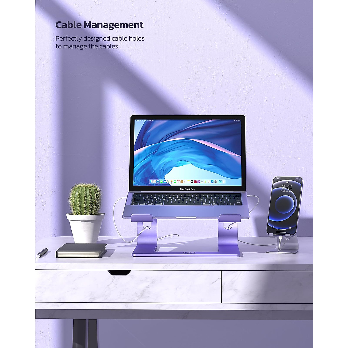 Nulaxy Ergonomic Aluminum Laptop Stand - Detachable Riser for 10-15.6' Laptops (Purple)