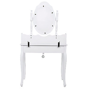 The Urban Port Ren 30-Inch 3-Piece Vanity Desk Set with Rotating Mirror and Matching Stool, 4 Drawers, Solid Wood, Pure White
