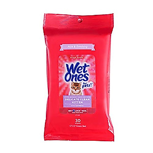 Wet Ones for Pets Delicate Clean Kitten Wipes for Cats with Oatmeal Cat Cleaning Wipes, Mild & Soothing Cat Grooming Wipes with Wet Lock Seal (Pack of 1, 30 Count Total)