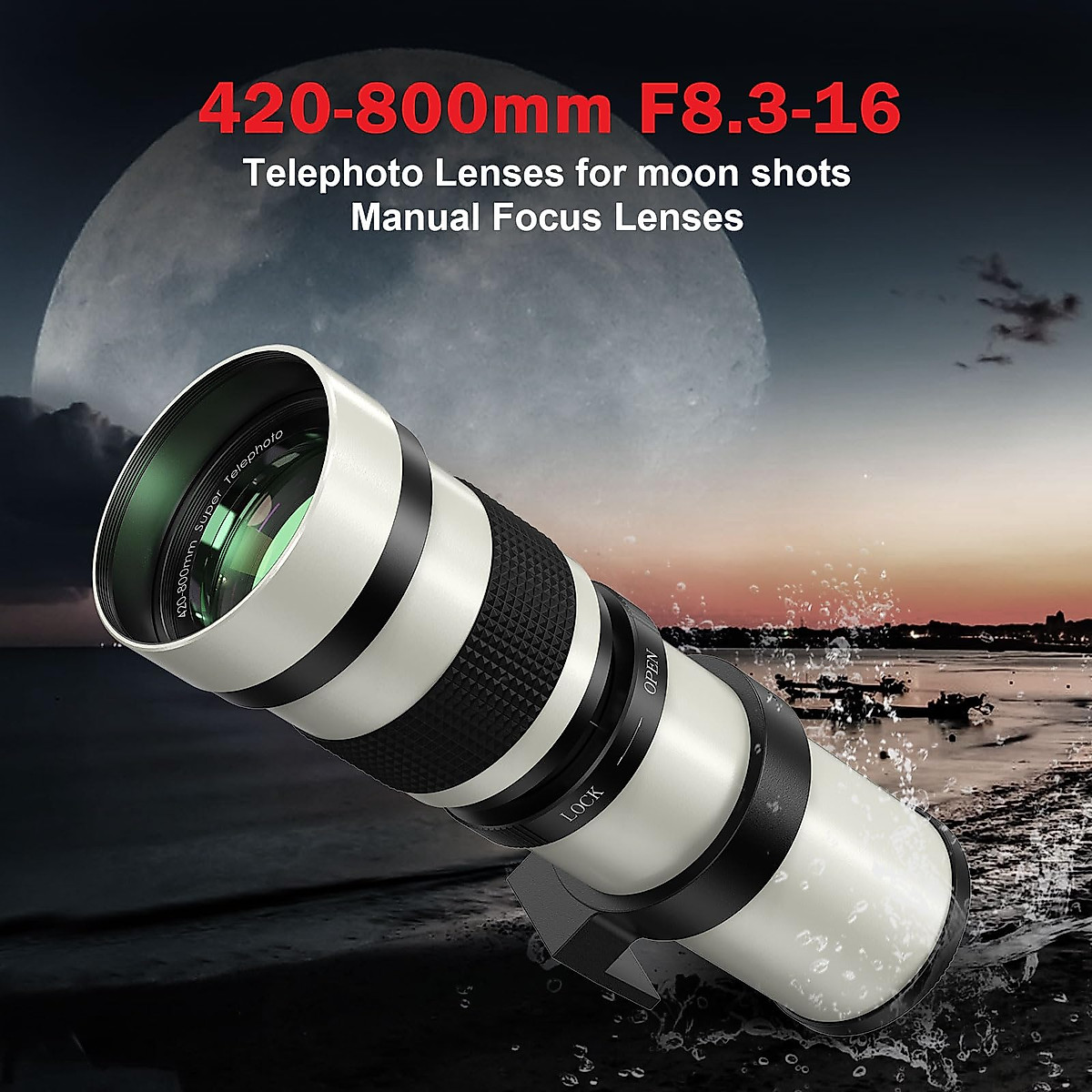 Telephoto Lens - EF Lens for Canon, 420-800mm f/8.3 Manual Zoom Lens for Canon EOS Rebel T3 T3i T4i T5 T5i T6 T6i T6s T7 T7i T8i SL1 SL2 6D 7D 7D 60D 70D 77D 80D 5D II/III/IV SLR Camera Lenses
