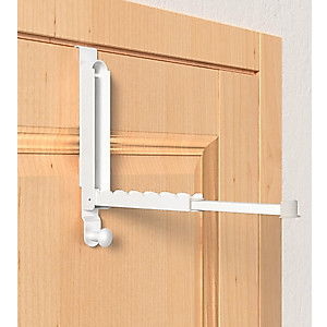 Folding Clothes Drying Rack, Fit 1 3/4" Door Super Heavy Duty Aluminum Alloy Over the Door Hanger with Retractable Rod, Foldable Portable and Collapsible Bathroom Towel Rack , Ivory White