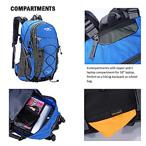 Diamond Candy Waterproof Hiking Backpack for Men and Women, Lightweight Day Pack for Travel Camping, Darkblue, 40L