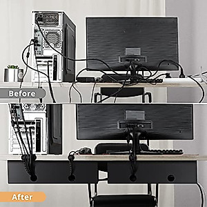Large Capacity Under Desk Cable Management Trays 2 Pack - 31.5in Ultra Sturdy PVC Cable Tray - Cable Organizer Under Desk for Office and Home, 2 Install Options for All Applications - Black