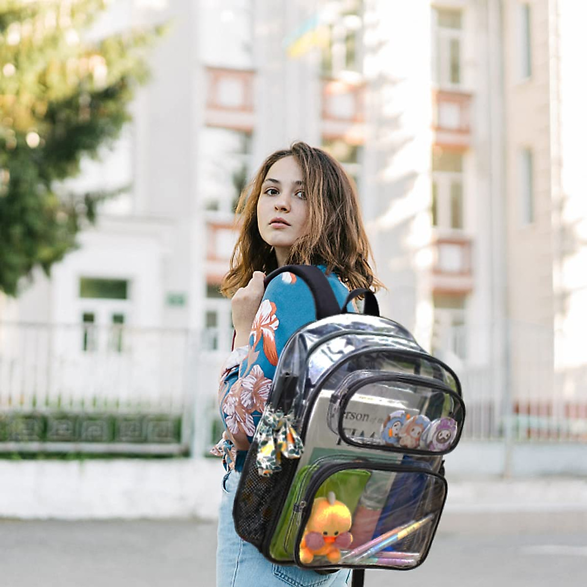 Clearworld Clear Backpack,Transparent Stadium Backpack with Reinforced Bottom & Multi-pockets, See Through Bookbag for Work, Security Check & Sporting Events