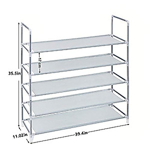SAVICOS Shoe Rack, 5-Tier Metal Shoe Organizer Shelf Stackable Storage Cabinet Towers Unit Entryway Organizer Holds 20 Pairs(Gray)