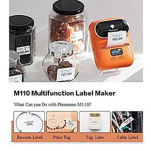 Phomemo M110 Mini Label Maker with 3 Rolls 1.57''x3.15'' (40x80mm)-Thermal Label Printer Maker for Barcode, Clothing, Jewelry, Retail, Mailing, Business, Compatible with Android & iOS, Orange