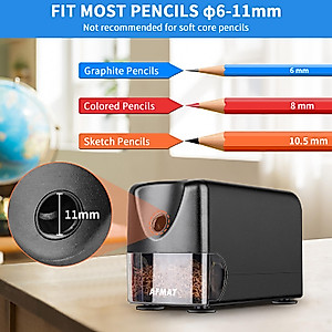 AFMAT Heavy Duty Electric Pencil Sharpener, Auto Stop Classroom Pencil Sharpeners for 6-11mm No.2/Colored Pencils, Pencil Sharpener for Large Pencils, Sharp Point, Save Pencils, Teachers Must Haves