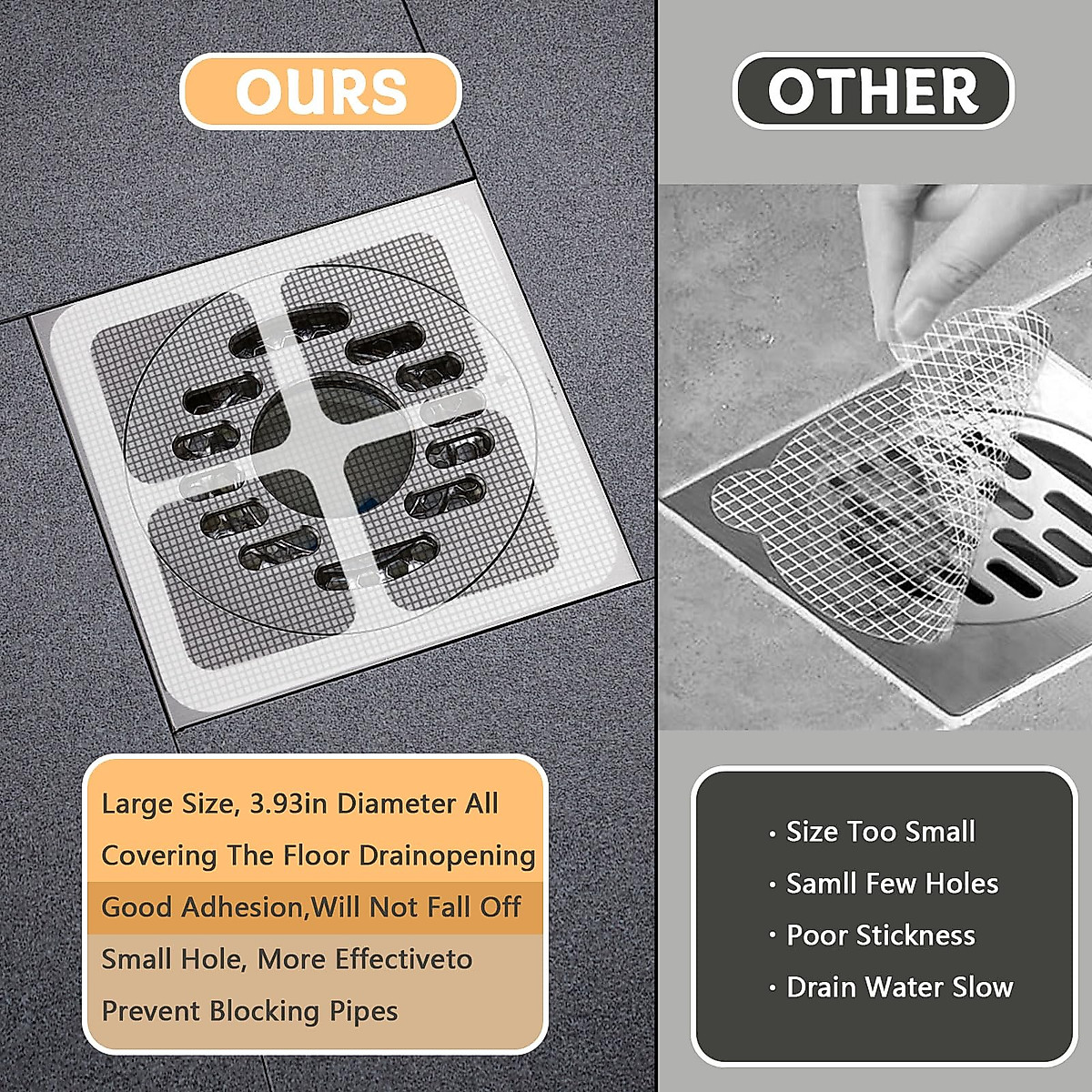 Obfuscate 50PCS Disposable Shower Drain Hair Catcher Mesh Stickers Bathroom Drain Hair Catcher for Bathroom, Laundry, Kitchen,Bathtub,Sink Square Shower Drain Mesh Sticker