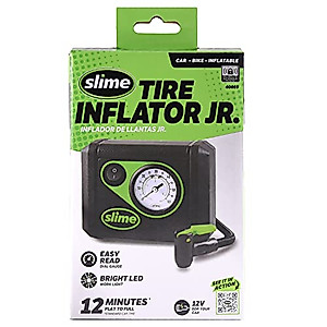 Slime 40059 Tire Inflator, Junior, Compact, Powerful, Portable Car Air Compressor, Lightweight, Analog, Flat Tire Repair, 12V, 12 min Inflation