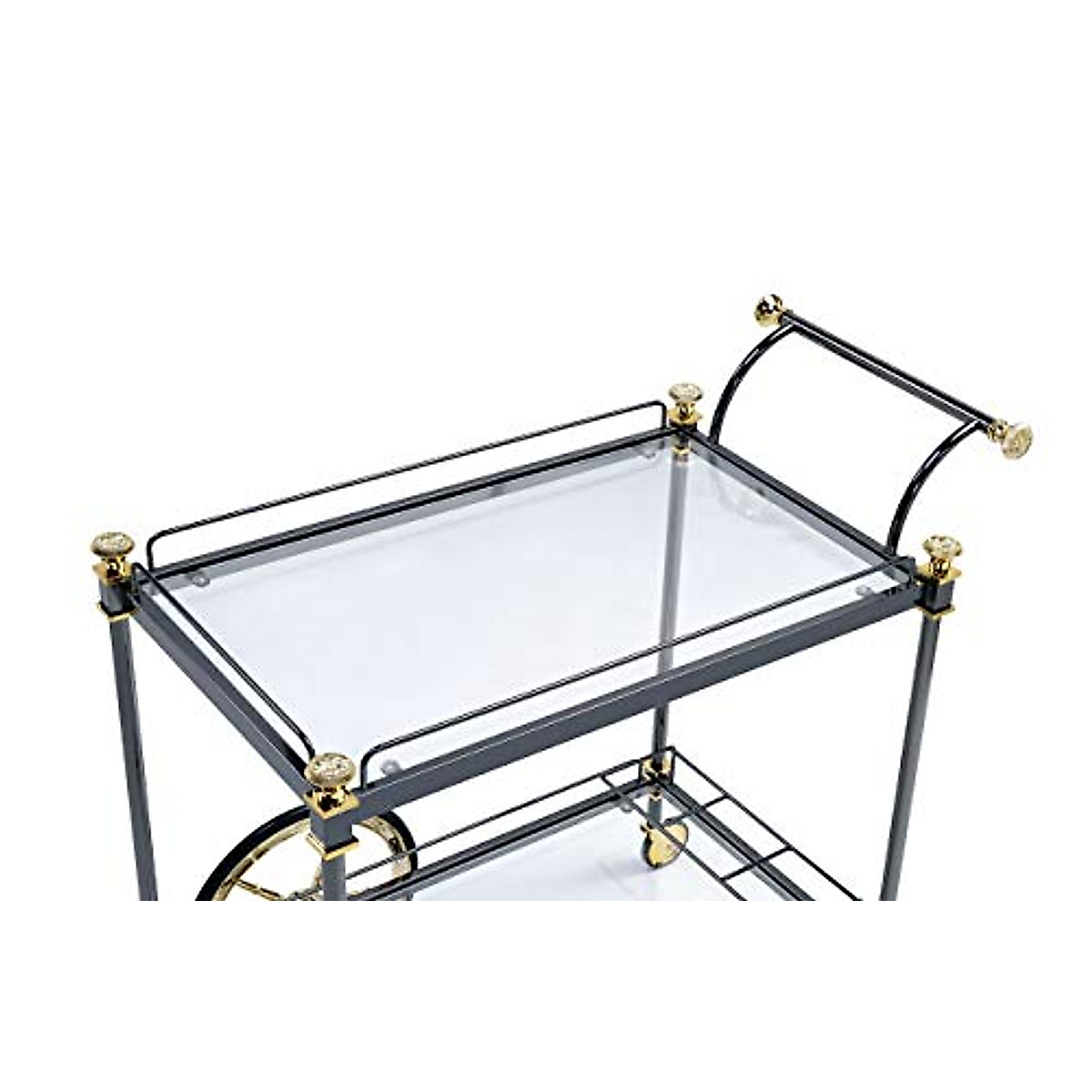 ACME Cyrus Serving Cart - - Black/Gold & Clear Glass