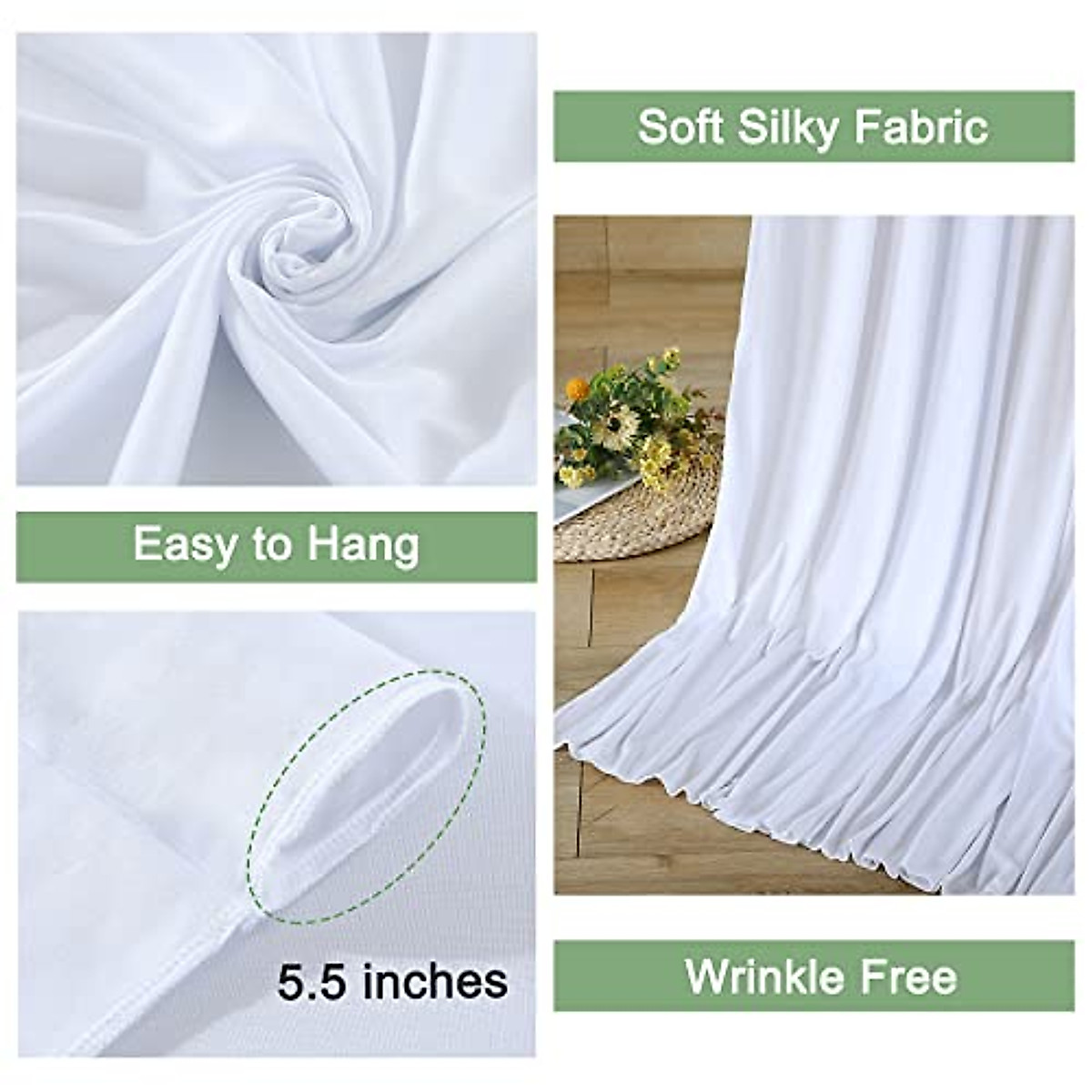 10ft x 10ft White Backdrop Curtains Panels for Party Wrinkle Free Fabric Backdrop Drapes Decorations Cloth for Wedding Baby Shower Photography Engagement Bridal Shower Gender Reveal Background Curtain
