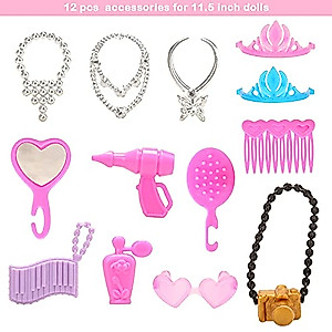 BARWA 43 PCS Doll Accessories Travel Toiletries Clip Bag Crown Necklace Comb Camera Rubber Band for 11.5 inch Doll Xmas Gift…