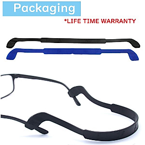Glasses Strap Anti-Slip Silicone Eyeglass Strap Eyewear Retainers Sports Elastic Soft Sunglass Cord Holder for Men Women 2PCS(Black /Blue)