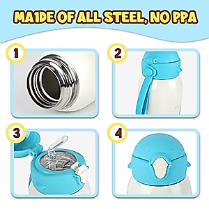 Stainless Steel Thermo Water Bottle for Kids 550ml/18.5oz Vacuum Insulated Flask with Straw for boys and girls Drinks Flasks.(Blue A)