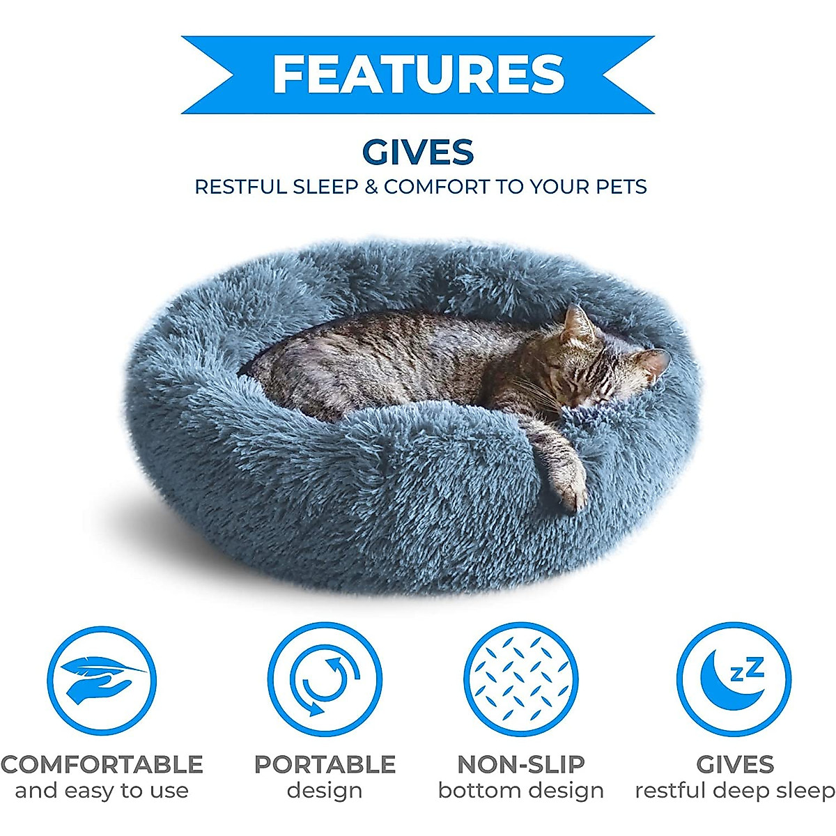 Whiskers & Friends Cat Bed, Cat Beds for Indoor Cats Washable, Small Dog Bed Calming Pet Bed, Cat Beds & Furniture, Large Cat Bed, Kitty Kitten Bed