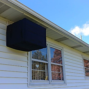 Yesland Window Air Conditioner Cover Outdoor, 25.5''W x 21''D x 17''H Outside Window AC Unit Cover with 2 Adjustable Straps, Black Large Window A/C Cover Bottom Covered AC Covers for Winter