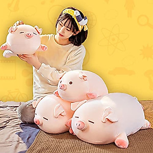 CHDGIOHA Pig Stuffed Animal Plush Pillow - 15.7'' Cute Kawaii Pink Pig Hugging Pillow, Soft Cuddle Plush Toy, Adorable Birthday Gift for Girls and Girlfriend (Round Eyes, 15.7in)