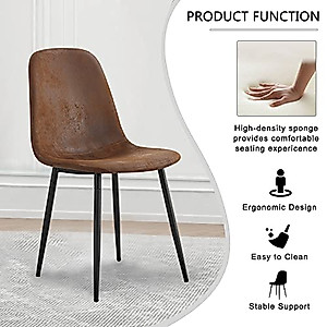 gopop 5 Piece Dining Table Set, Modern Dining Chairs Set of 4, Mid Century Wooden Kitchen Table Set, Metal Base & Legs, Dining Room Table and Leather Chairs.