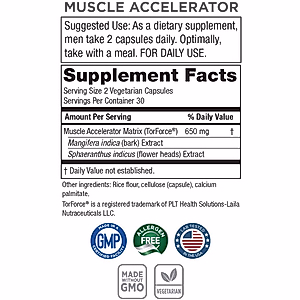 Purity Products Muscle Accelerator 650 mg Patented & Clinically Tested Muscle Accelerator Blend of Ayurvedic Herbal Extracts Promotes Strength, Endurance + Muscle Growth - 60 Veg Caps