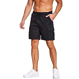 Wataxii Men's Elastic Waist Cargo Shorts Quick Dry Work Shorts Lightweight Hiking Shorts with Multi-Pocket