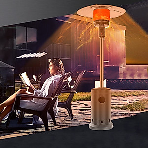 Outdoor Patio Propane Heater for Outdoor Indoor Use, Portable Stainless Steel Heater with Wheels, 46000 BTU Commercial Bronze Tall Floor Heater, Waterproof Outside Standing Heaters (Gray)