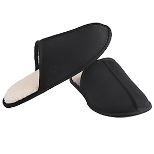 Vansarto Mens Scuff Slippers Micro Suede Memory Foam Slide Clogs Slip on Indoor Outdoor House Shoes, Black, Size 11-12