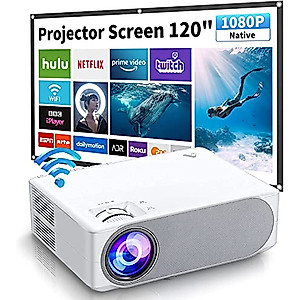 5G WiFi Projector, ACROJOY 2022 Native 1080P Projector 4K Supported with 120'' Projector Screen, Portable Video Projector for Home Theater, Indoor and Outdoor Movie, Compatible with TV Stick, HDMI