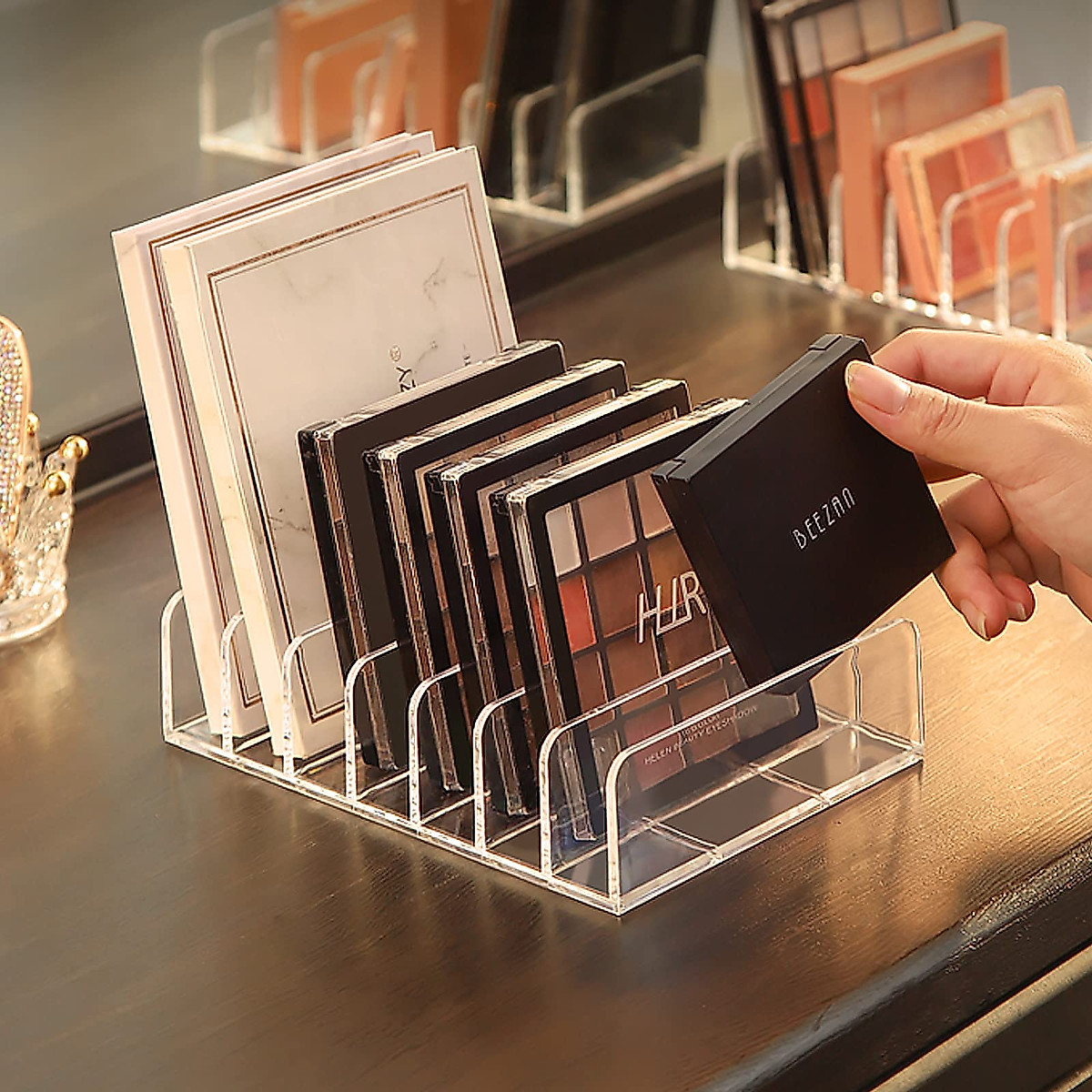 Vowcarol Eyeshadow Palette Organizer, Acrylic 7-Section Divided Makeup Palette Organizer Holder - Clear 2 Pack