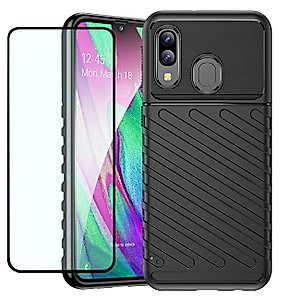 GTBDEKI Phone Case for Galaxy A40 Case, Samsung A40 SM-A405F Case with Screen Protector, Carbon Fiber Anti-Scratch Shockproof Flexible Rubber Silicone TPU Back Cover Cases for Samsung Galaxy A40 Black