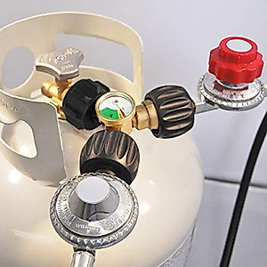 Kohree Propane Splitter, 2 Way Propane Tank Y Splitter Adapter with Gauge, LP Gas Tee Connector Adapter for 20lb Propane Cylinder, BBQ Grill, Gas Burner, Camping Stove, Heater, RV Camper