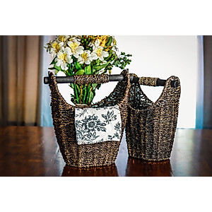 Trademark Innovations 12.2" & 9.4" Seagrass Baskets with Wooden Handles - Set of 2 (Brown)