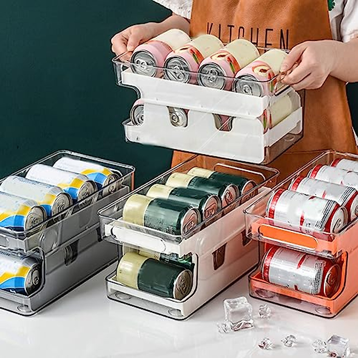 2 Tier Soda Can Organizer for Refrigerator Organizer Bins Soda Pop Can Holder Dispenser Drink Beverage Holder for Fridge Cabinets Freezer(Orange)