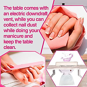 PROLJS Portable Nail Table with Folding Function Manicures Desk for Salon and Home with dust Collector Fan and Magnifying Glass lamp