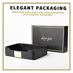 SANZIE Luxury Leather Tray Desktop Storage Catchall Organizer Decorative Tray for Entryway Table to Hold Jewelry Watch Cosmetics Keys Phone Wallet Home & Office Accessories (Black)