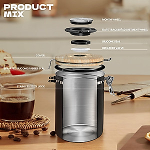 LRYYBTI Coffee Canisters Food Jar Canister Airtight Coffee Bean Storage Container with Scoop Date Tracker & CO2 Release Valve 22Oz Black