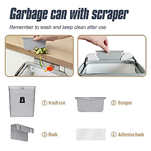 Domiella 2.4 Gal Hanging Trash Can with Lid,Cabinet Kitchen Compost Bin Counter Top Under Sink,Mountable Indoor Compost Bucket for Cupboard Bathroom (Gray)