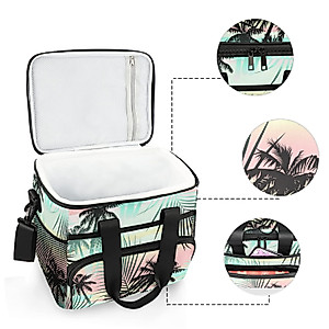 OTVEE Tropical Summer Palm Trees Lunch Bag Tote Large Picnic Reusable Insulated Cooler Lunch Box with Adjustable Shoulder Strap