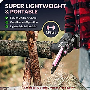 NaTiddy Mini Chainsaw,6 Inch Battery Powered Brushless Cordless Mini Chainsaw With 2 x 2000mAh Rechargeable Battery,Portable One-Handed Handheld Small Electric Chainsaw for Tree Trimming Wood Cutting