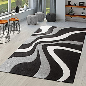 Grey Black Area Rug with Contour Cut and Modern Wave Pattern, Size: 6'7" x 9'6"
