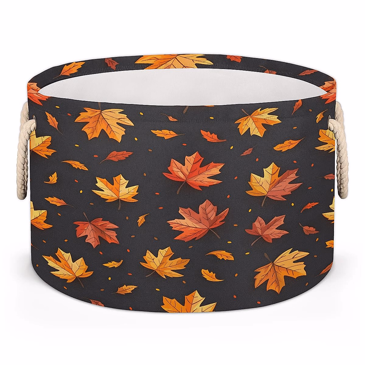 Round Storage Basket Orange Maple Leaves Fall Collapsible Large Clothes Toy Blanket Books Storage Bin Laundry Basket Organizer for Closet Shelf Living Room Nursery Bedroom Dorm