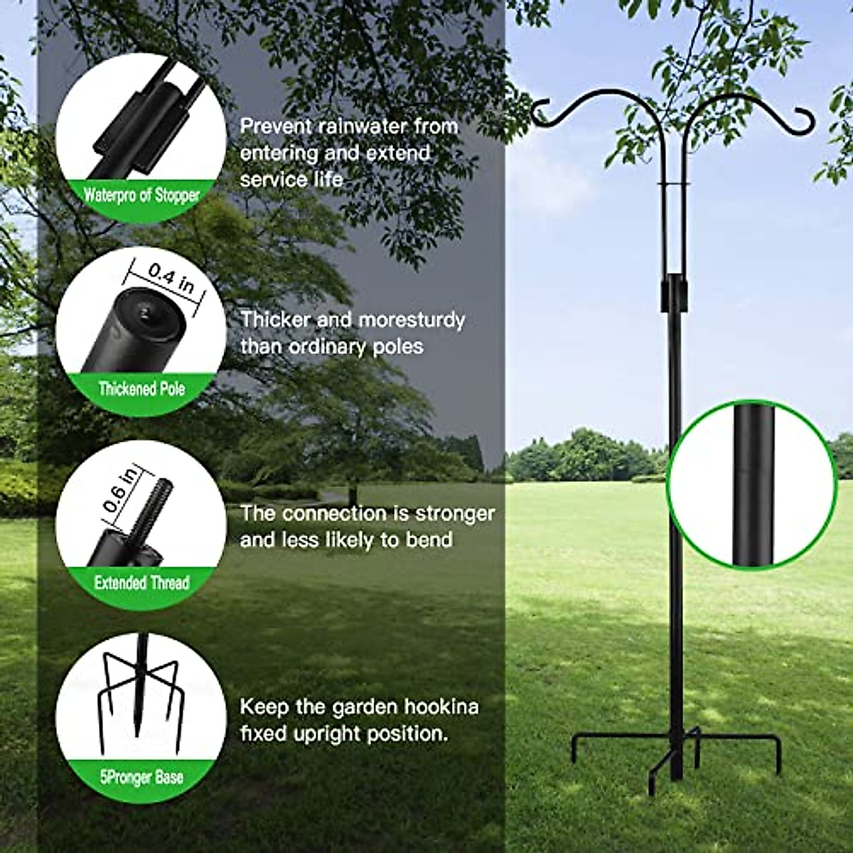 LOLOST 60 Inch Tall Shepherd Hooks with 5-Forked Base, Adjustable Heavy ...