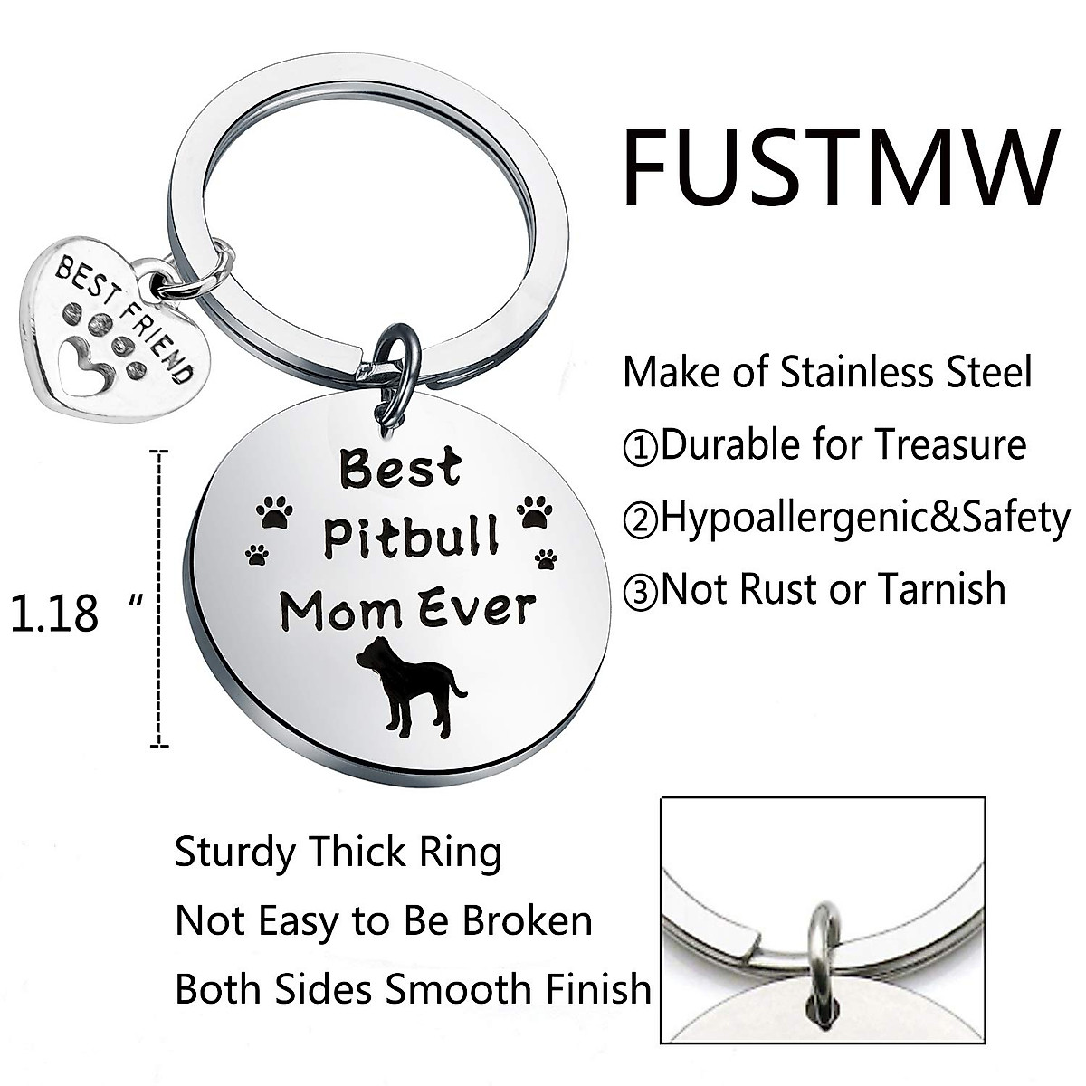 FUSTMW Dog Owner Gifts Best Pitbull Mom Ever Keychain Dog Lover Gifts Paw Print Jewelry Pet Owner Rescue Gift (best pitbull mom)