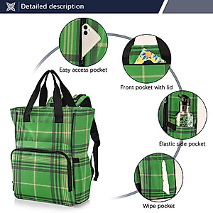 Jihqo Diaper Bag Backpack National Tartan Saint Patrick Plaid Travel Diaper Bags for Women, 10L Functional Baby Changing Bag with Insulted Pockets, Stroller Straps