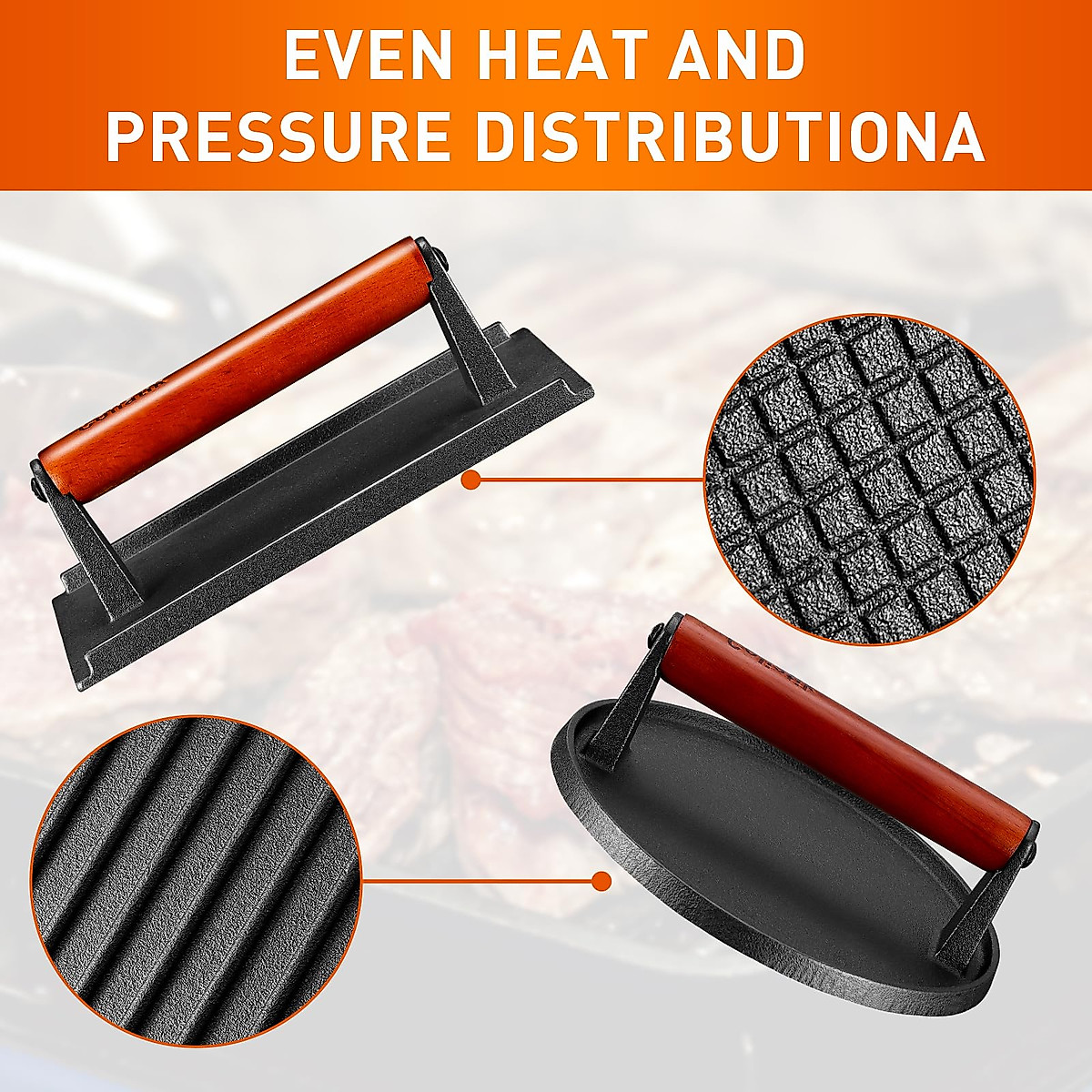Coliatik Burger Press | Smash Burger Press for Blackstone Griddle | 7.08" Round & 8.3"X4.3"Rectangle Heavy-Duty Cast Iron | Meat Steak Weight for Bacon, Sandwich